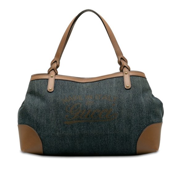 Gucci | Bags | Gucci Craft Denim Tote Handbag 34875 Blue Mocha Brown ...